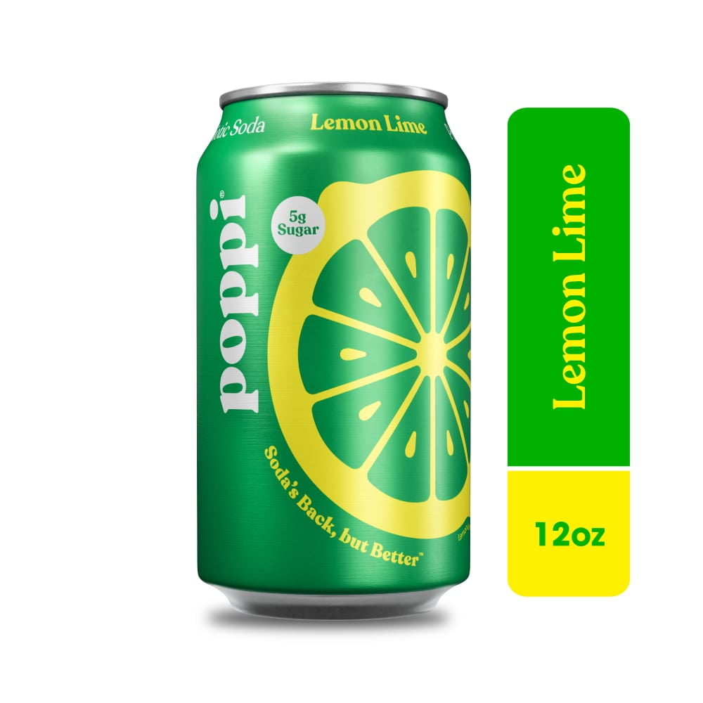 Pack of 2 Poppi Lemon Lime Prebiotic Soda Can, 12 fl oz (Package May ...