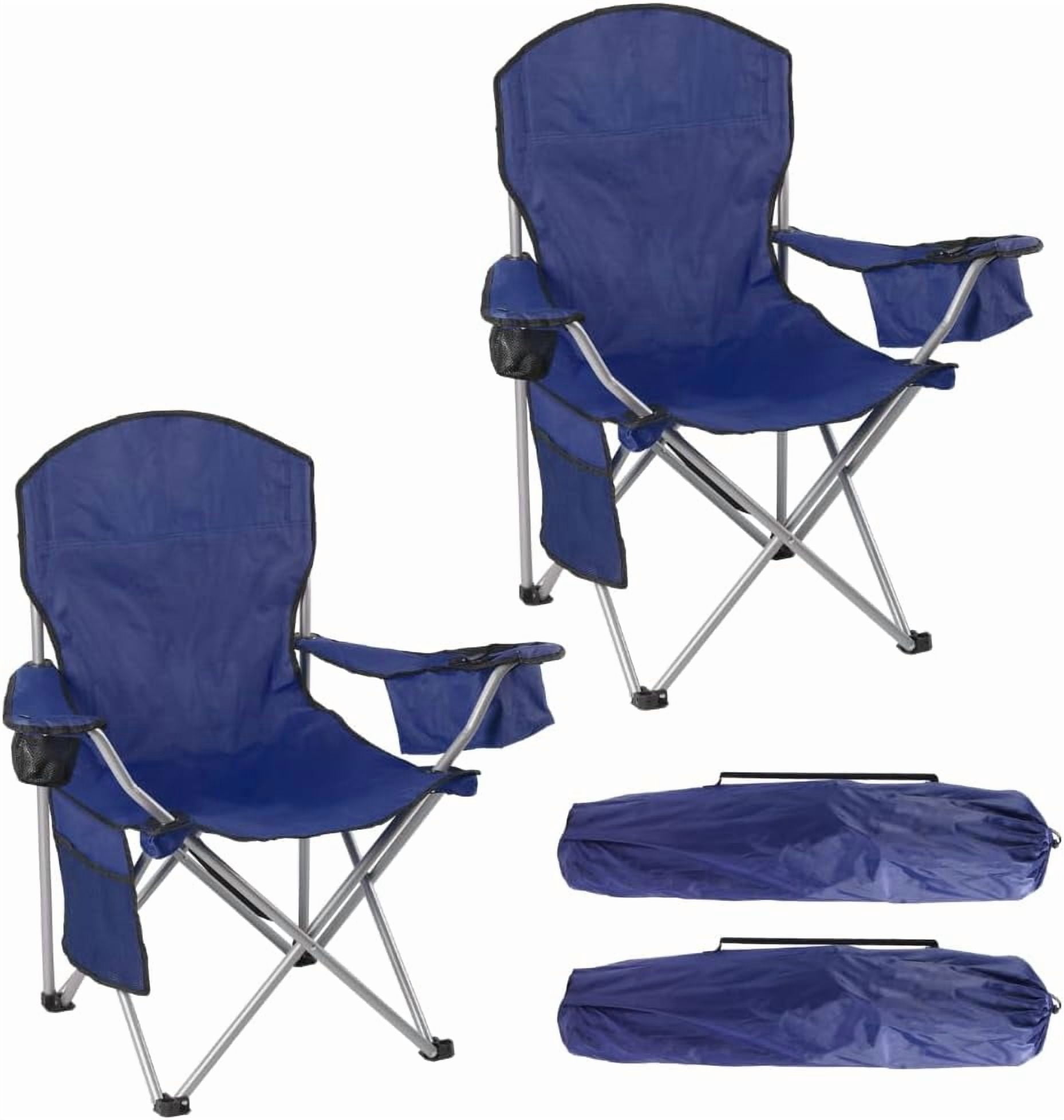 Pack of 2 Portable Lawn Chairs, with Built-in Can Cooler, Storage ...