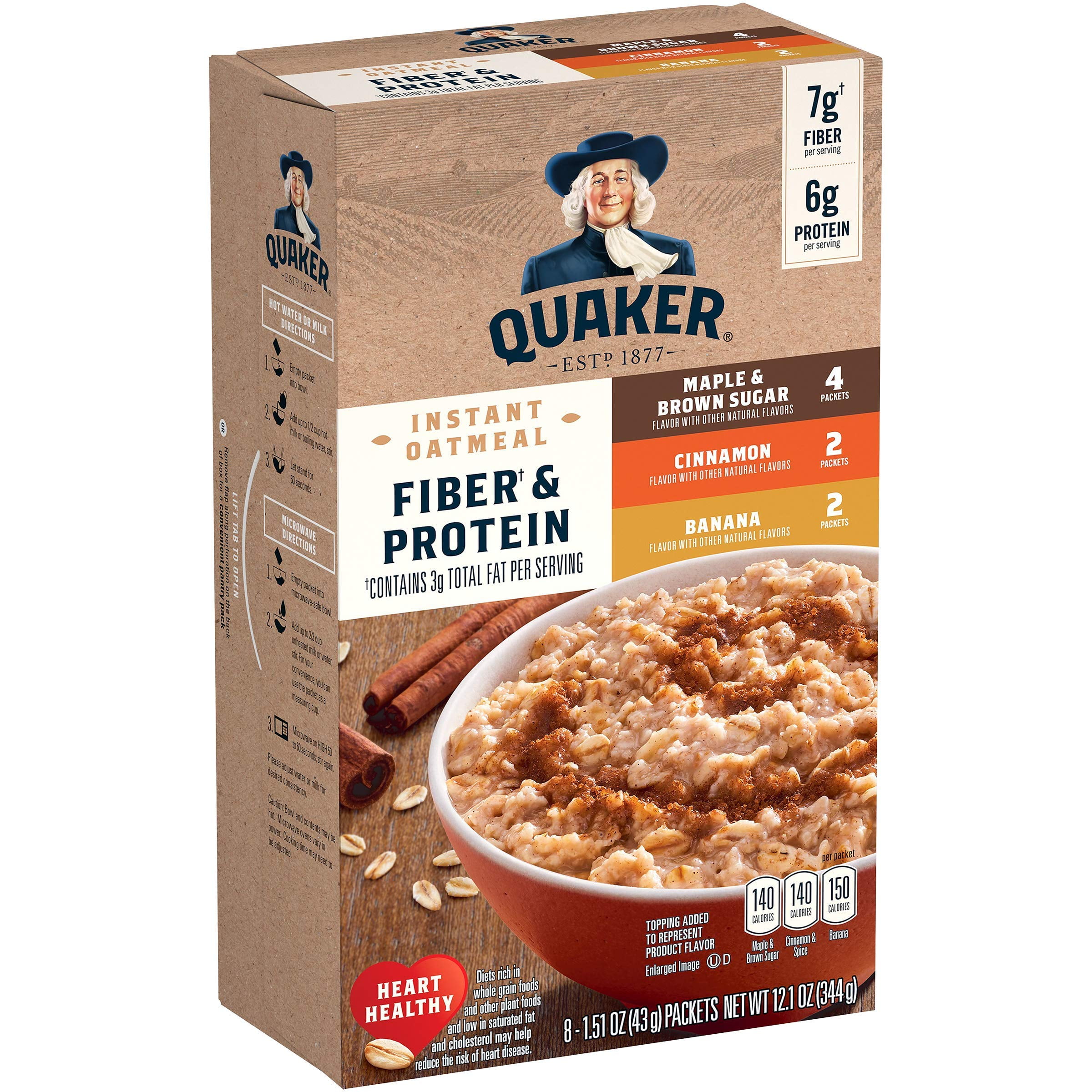 Pack of 2 - Quaker Instant Oatmeal Fiber Protein Variety Pack 8, 12.1 ...