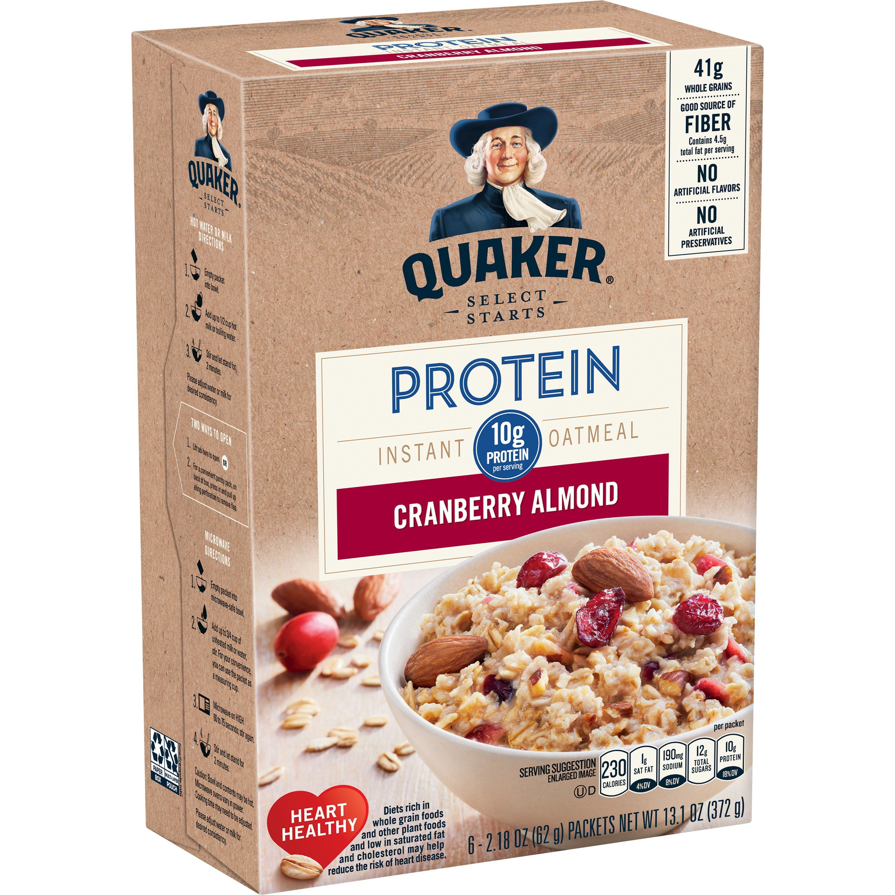 Pack of 2 Quaker Select Starts Protein Cranberry Almond Instant Oatmeal ...