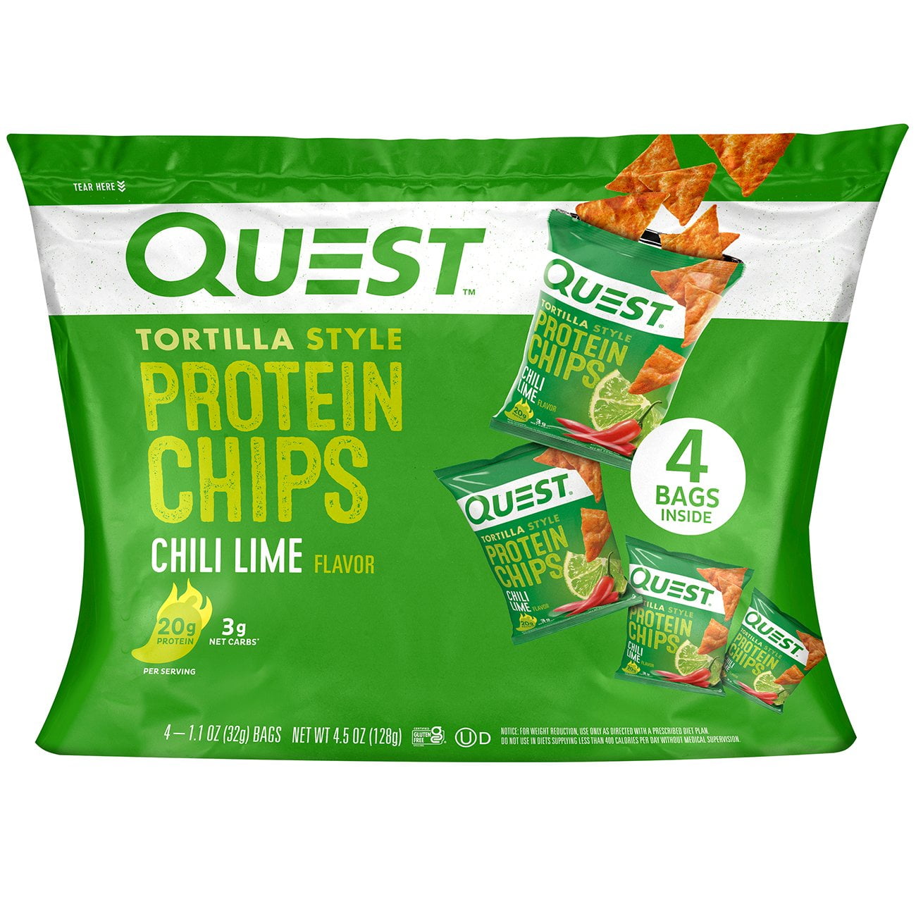 Pack of 2 Quest Tortilla-Style 20g Protein Chips Multipack - Chili Lime ...