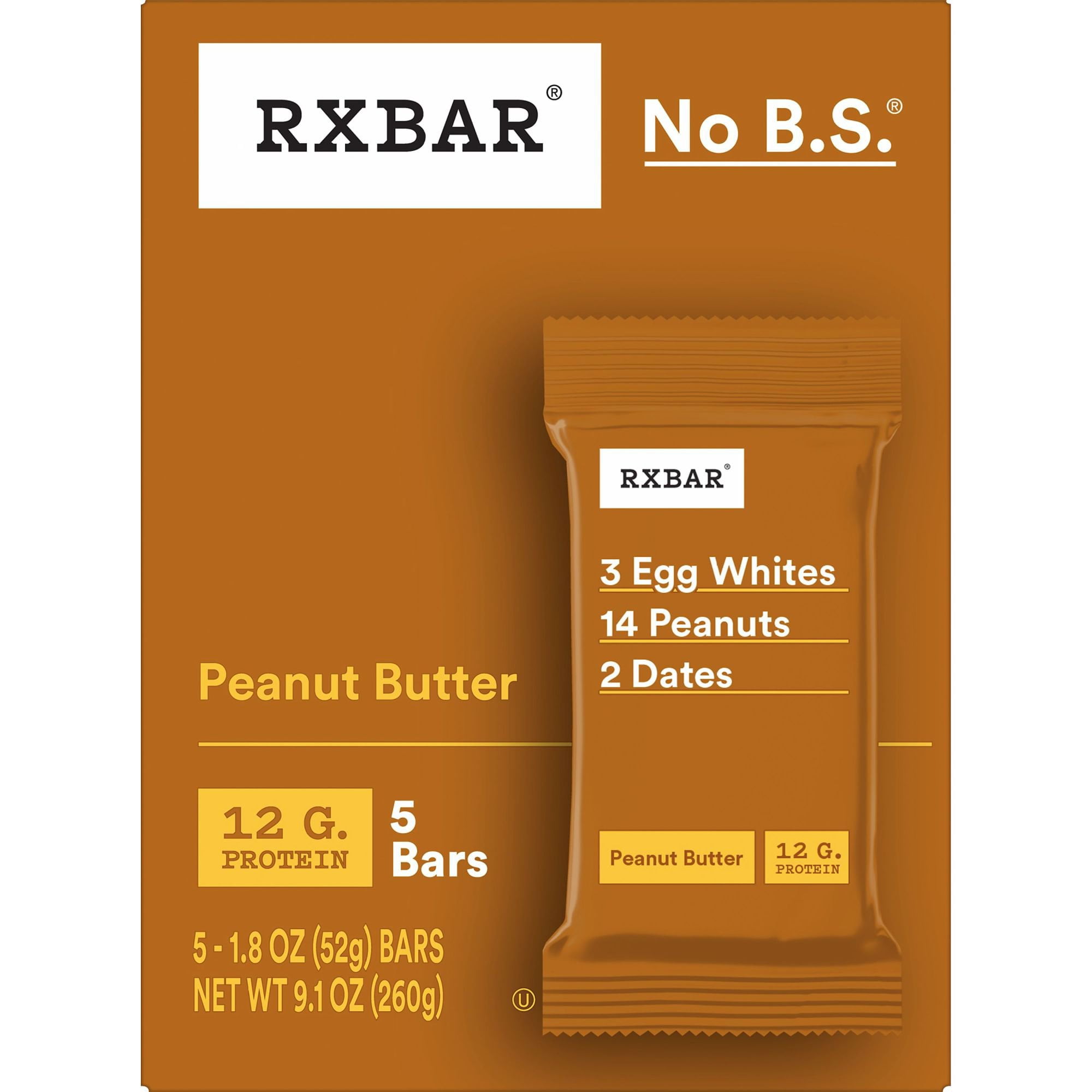 Pack of 2 RXBAR Peanut Butter Protein Bars, 9.1 oz, 5 ct (Package May ...