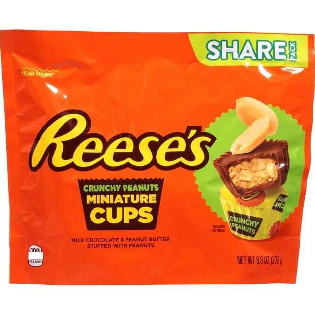 Pack of 2 - Reeses Milk Chocolate & Peanut Butter Stuffed With Peanuts Crunchy Miniature Cups ...
