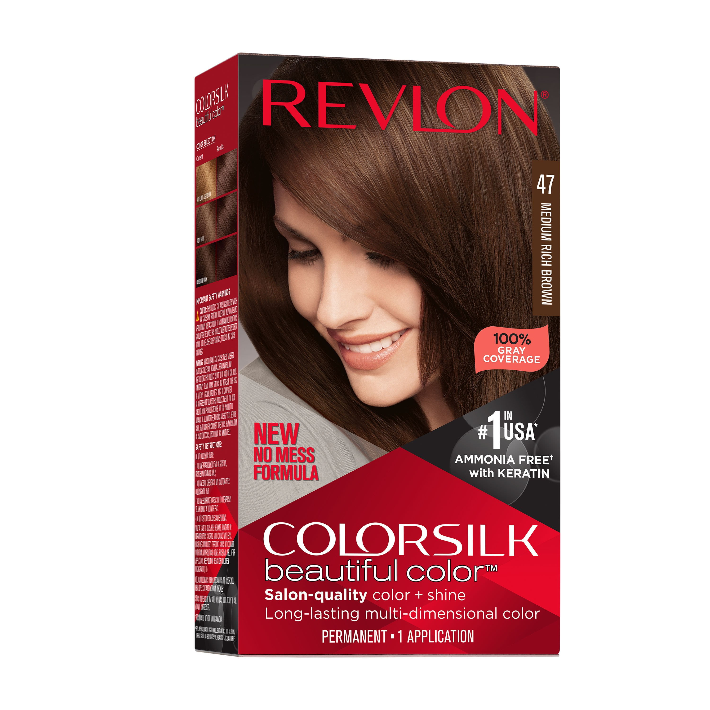 Pack of 2 Revlon ColorSilk Hair Color - 47 Medium Rich Brown, Each ...