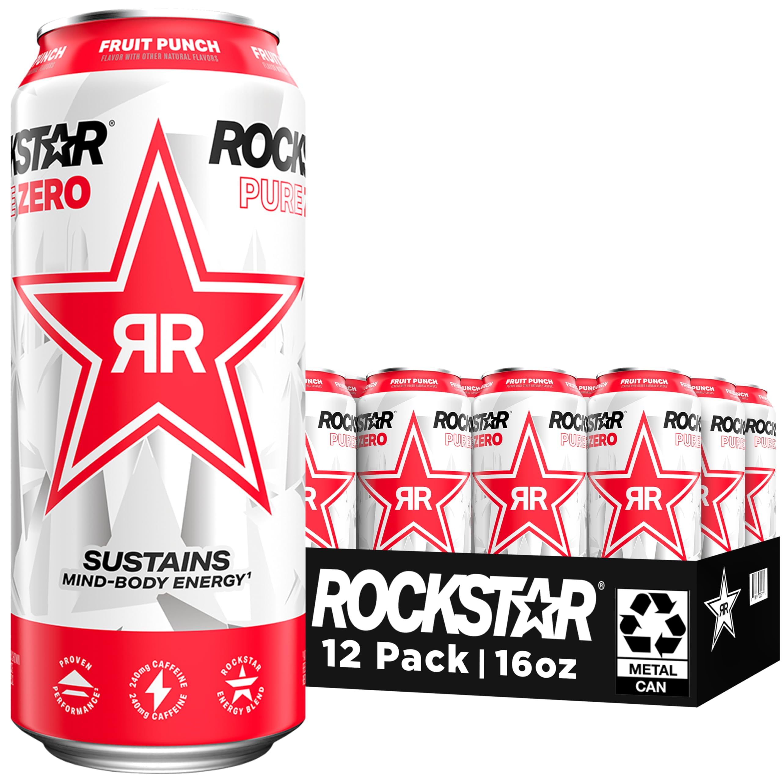 Pack of 2 - Rockstar Pure Zero Energy Drink, Fruit Punch, 0 Sugar, With ...