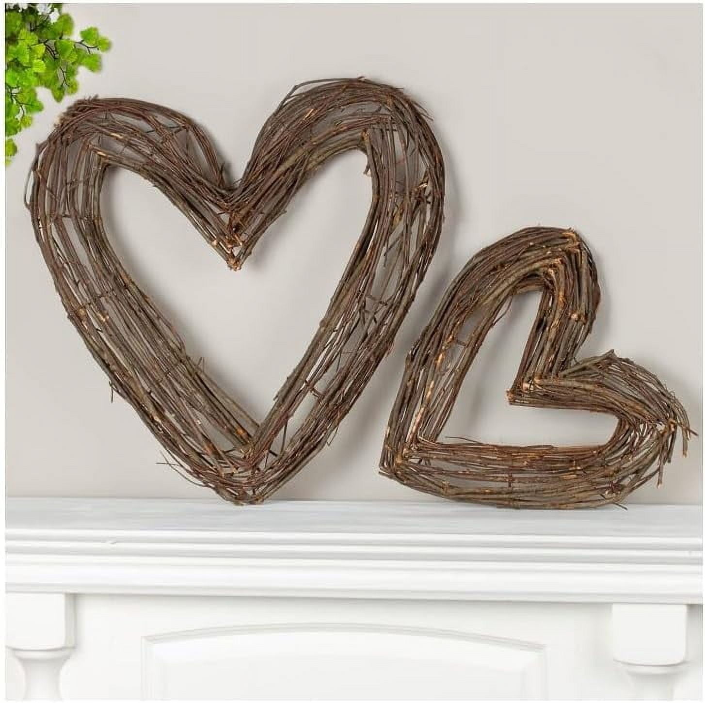 Pack of 2 Rustic Natural Grapevine Twig Heart Wreaths - Heart Shaped ...
