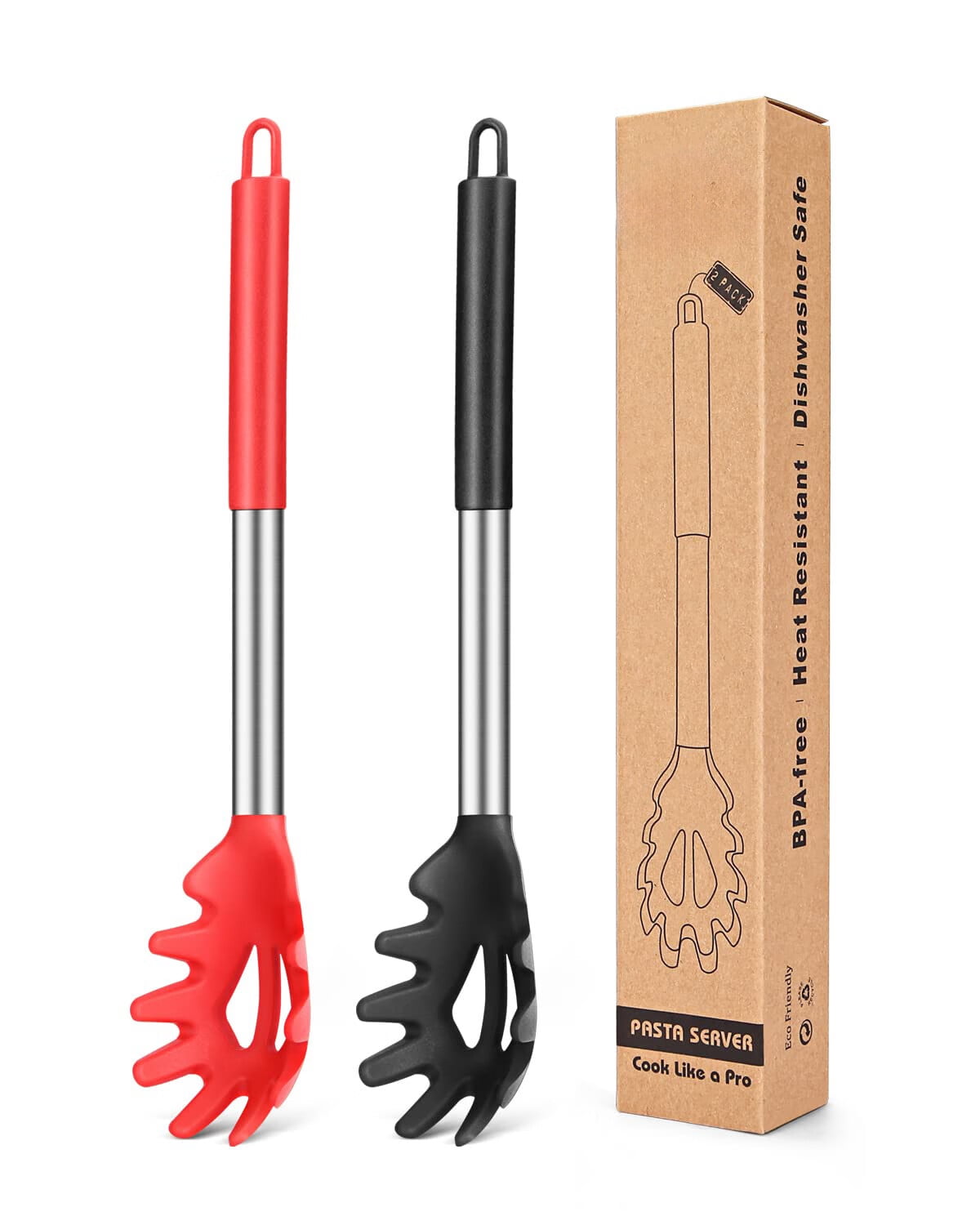 Pack of 2 Silicone Pasta Fork, Kitchen Heat Resistant Noodle Spoon ...