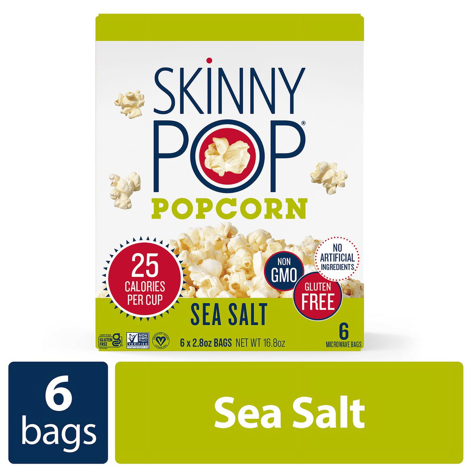 Pack of 2 SkinnyPop Gluten-Free Sea Salt Microwave Popcorn, 2.8 oz, 6 ...