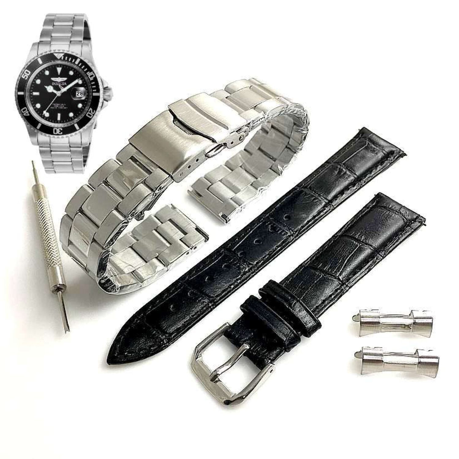 Pack of 2 Steel and Leather Replacement Watch Band Fits Invicta Pro ...