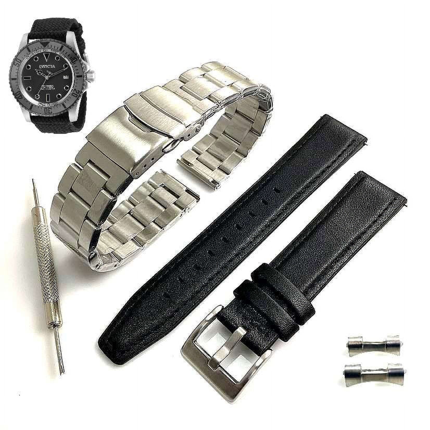 Pack of 2 Steel and Leather Replacement Watch Band Fits Invicta Pro ...