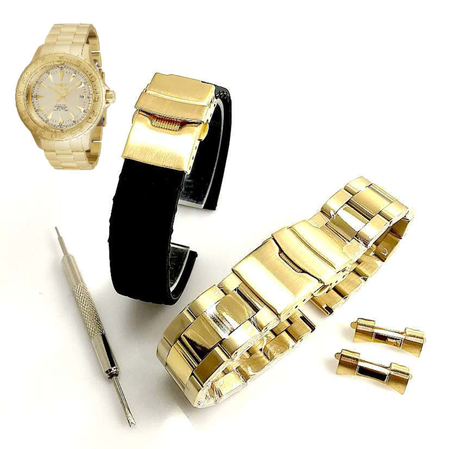 Pack of 2 Steel and Silicone Gold Replacement Watch Band Invicta Pro ...
