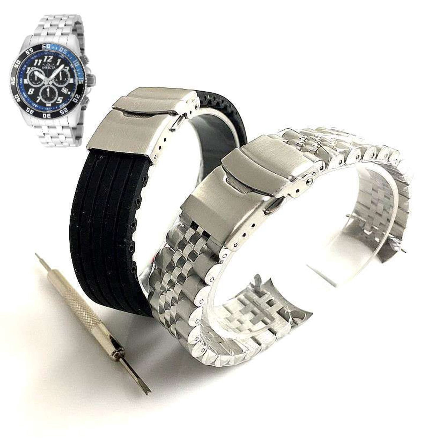 Pack of 2 Steel and Silicone Replacement Watch Band Fits Invicta Pro ...