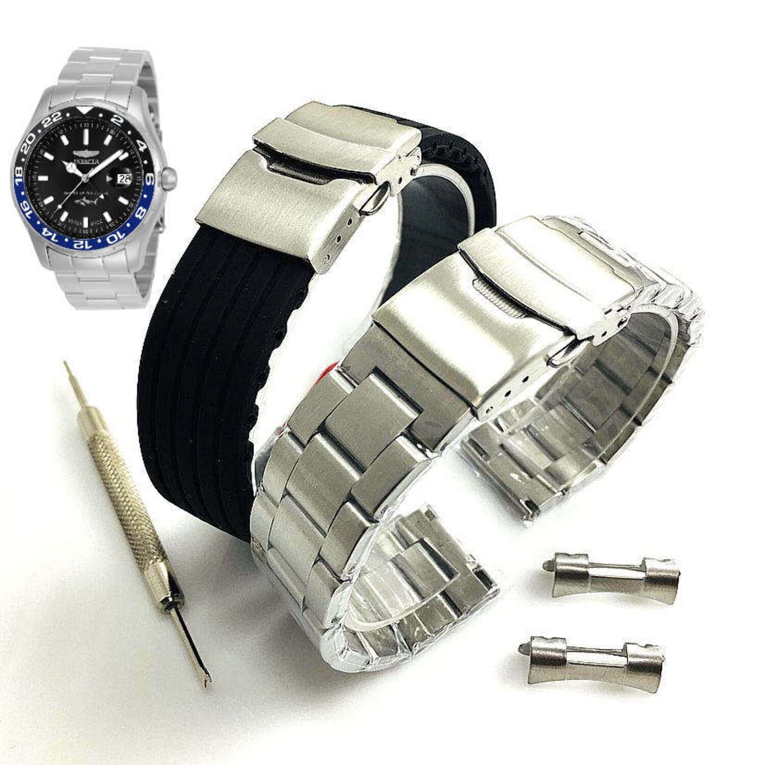 Pack of 2 Steel and Silicone Replacement Watch Band Fits Invicta Pro ...