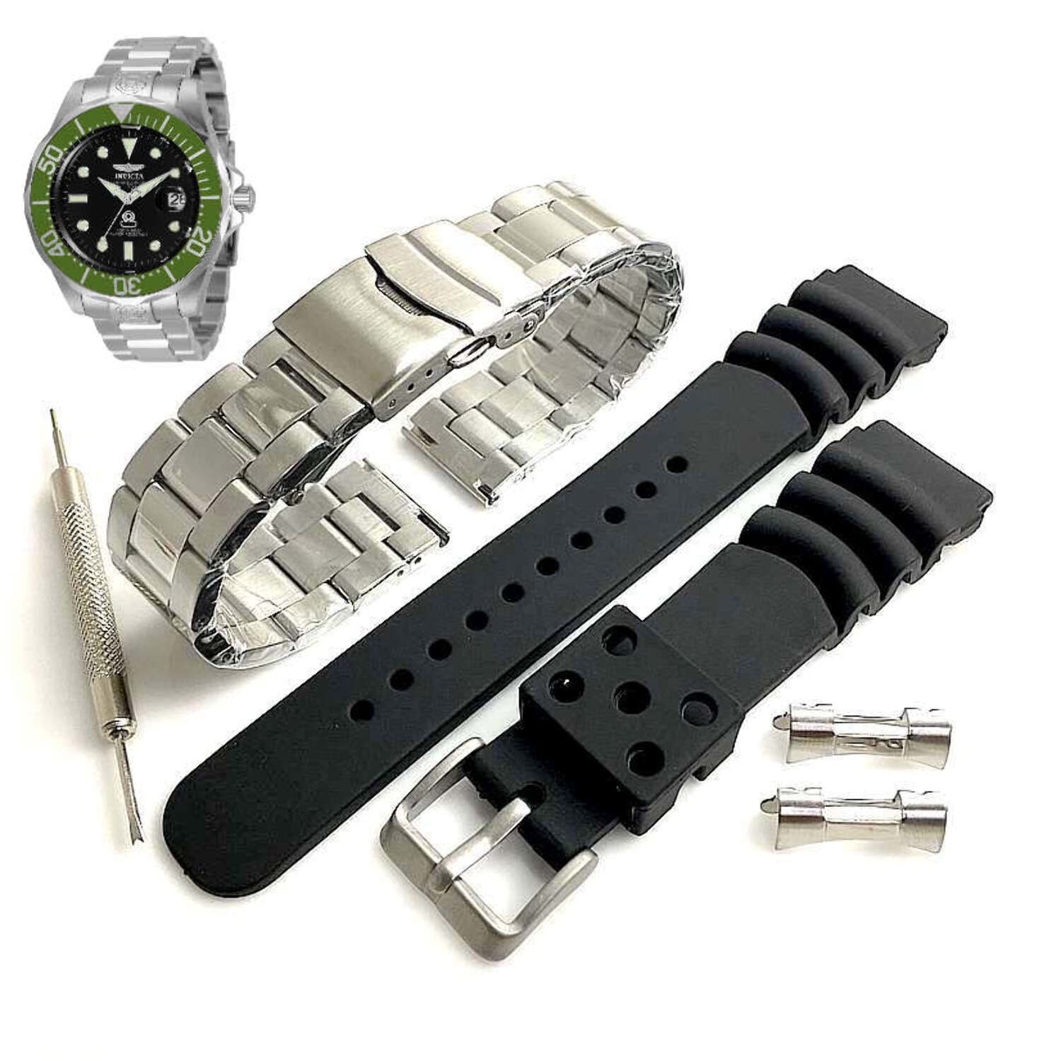 Pack of 2 Steel and Silicone Replacement Watch Band Fits Invicta Pro ...