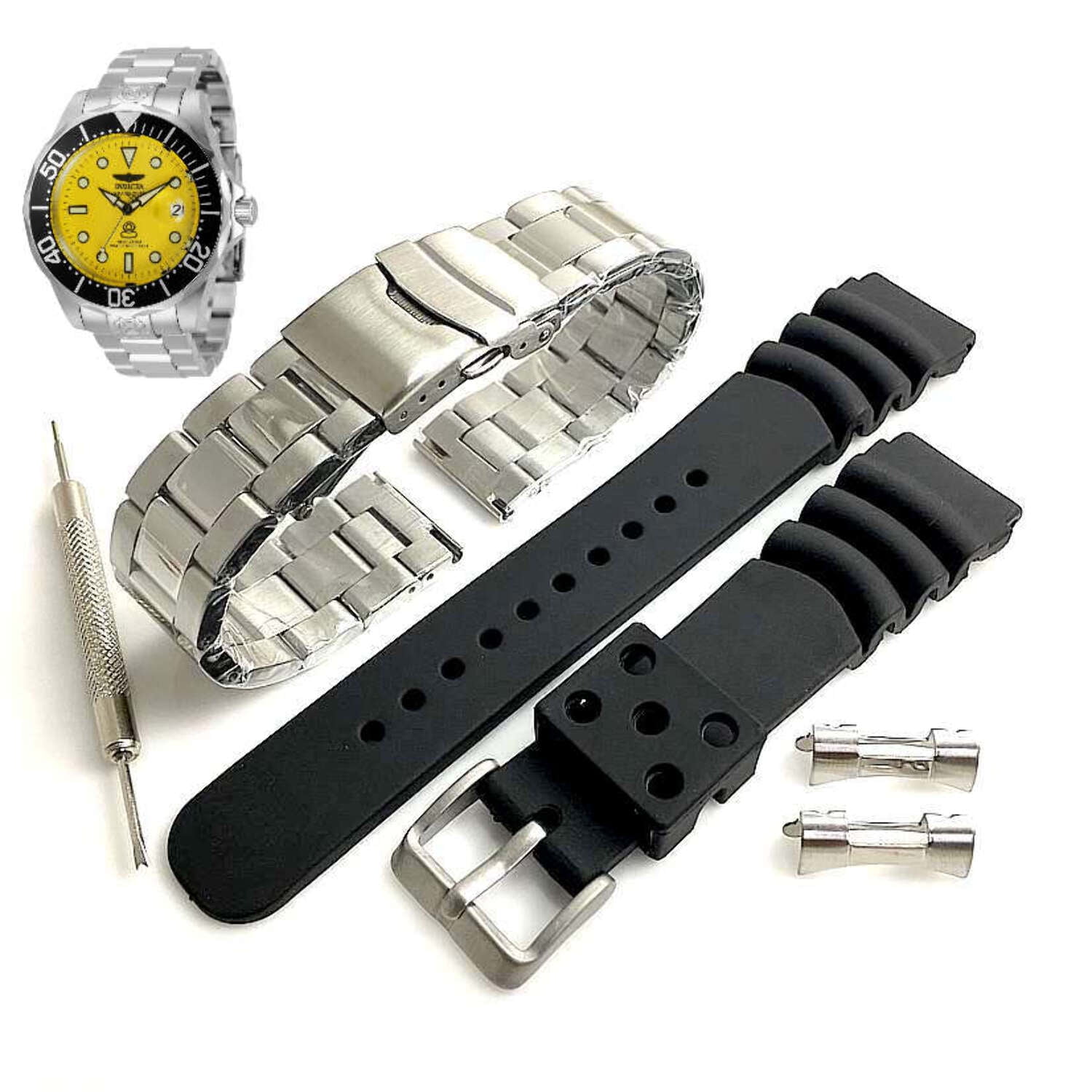Pack of 2 Steel and Silicone Replacement Watch Band Fits Invicta Pro ...