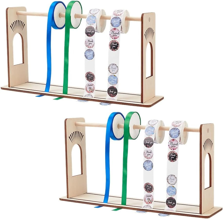Pack of 2 Sticker Label Roll Holder Adjustable Wooden Label Dispenser ...