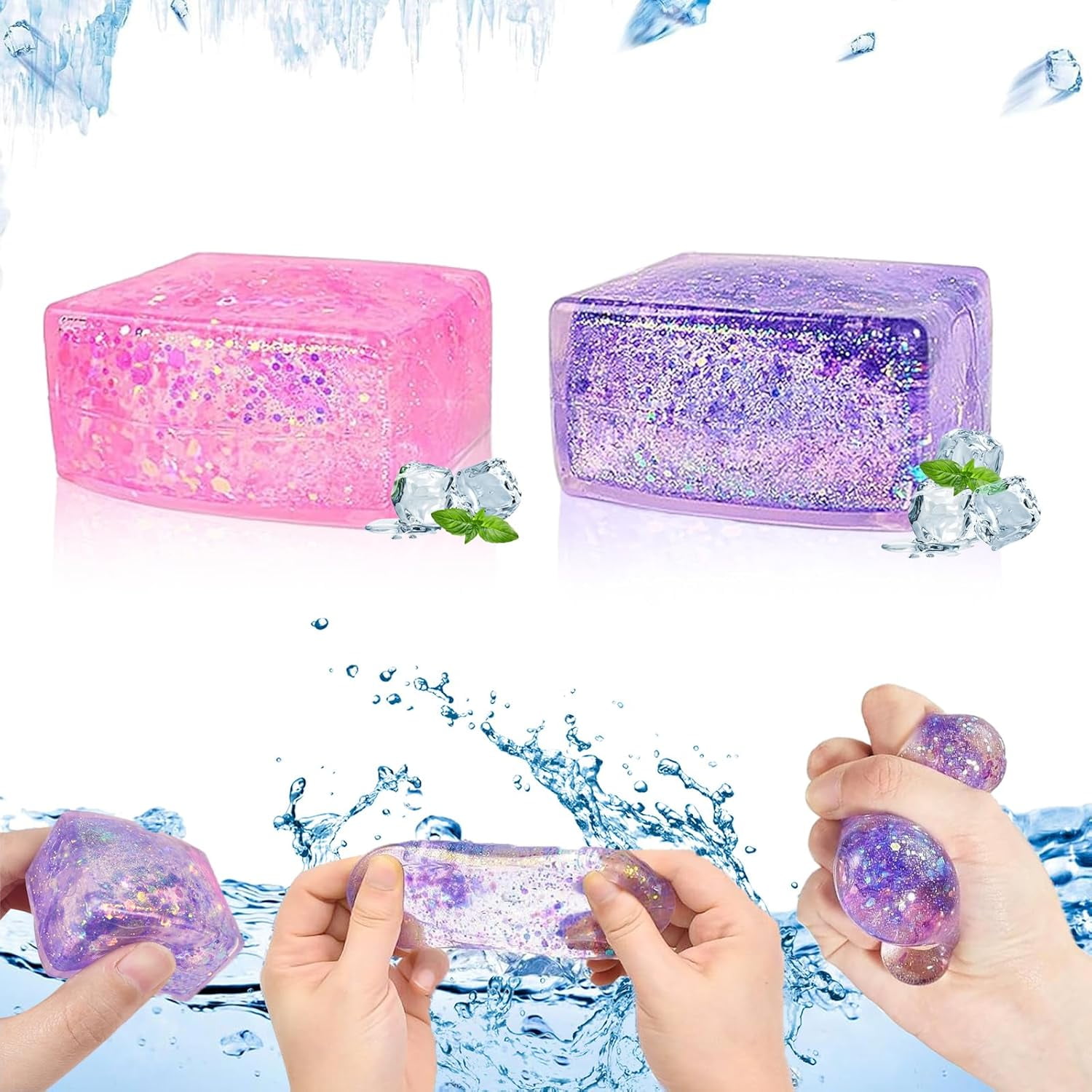 Pack of 2 Stress Balls for Children and Adults Fidget Toy, Ice Cube ...