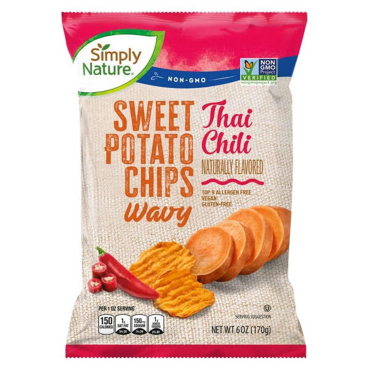 Simply Nature Thai Chili Flavored Sweet Potato Wavy Chips, Pack of 2, 6 ...