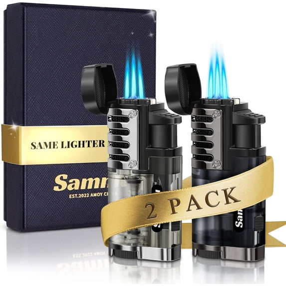 Pack of 2 Torch Lighter, Triple Jet Flames, Visible Gas Tank, Windproof ...
