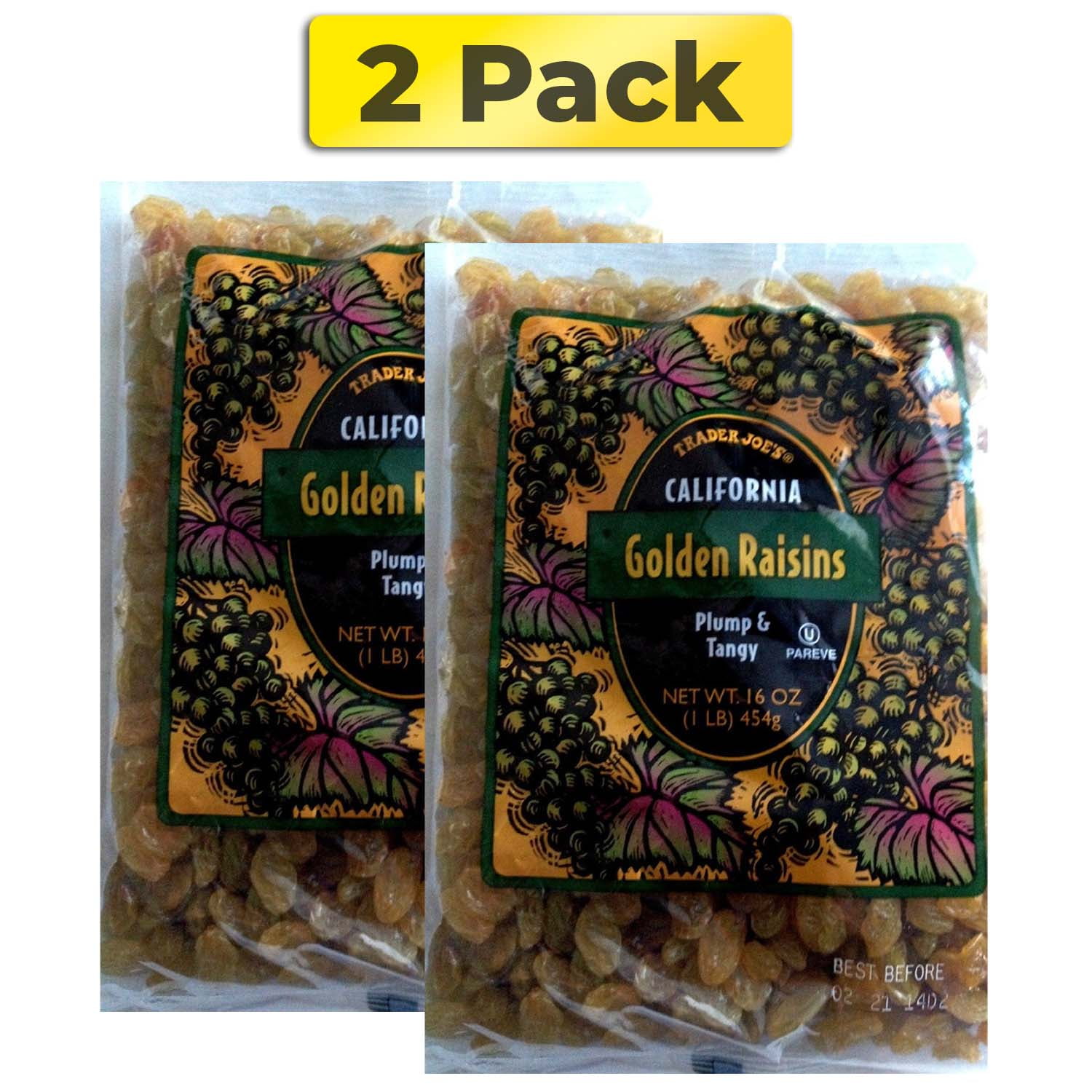Pack of 2 Trader Joe's California Golden Raisins, Plump & Tangy | 16 oz ...