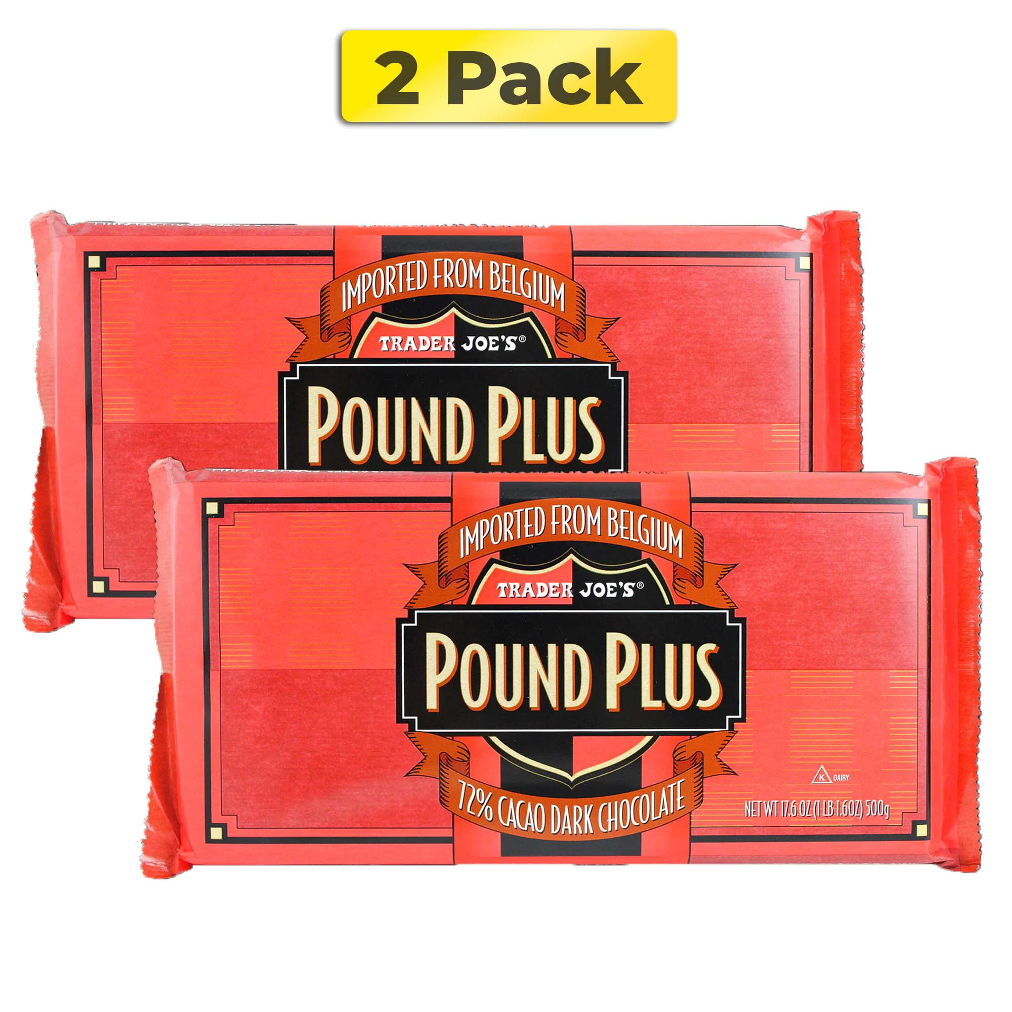 Pack of 2 Trader Joe's Pound Plus 72% Dark Chocolate | 17.6 oz ...