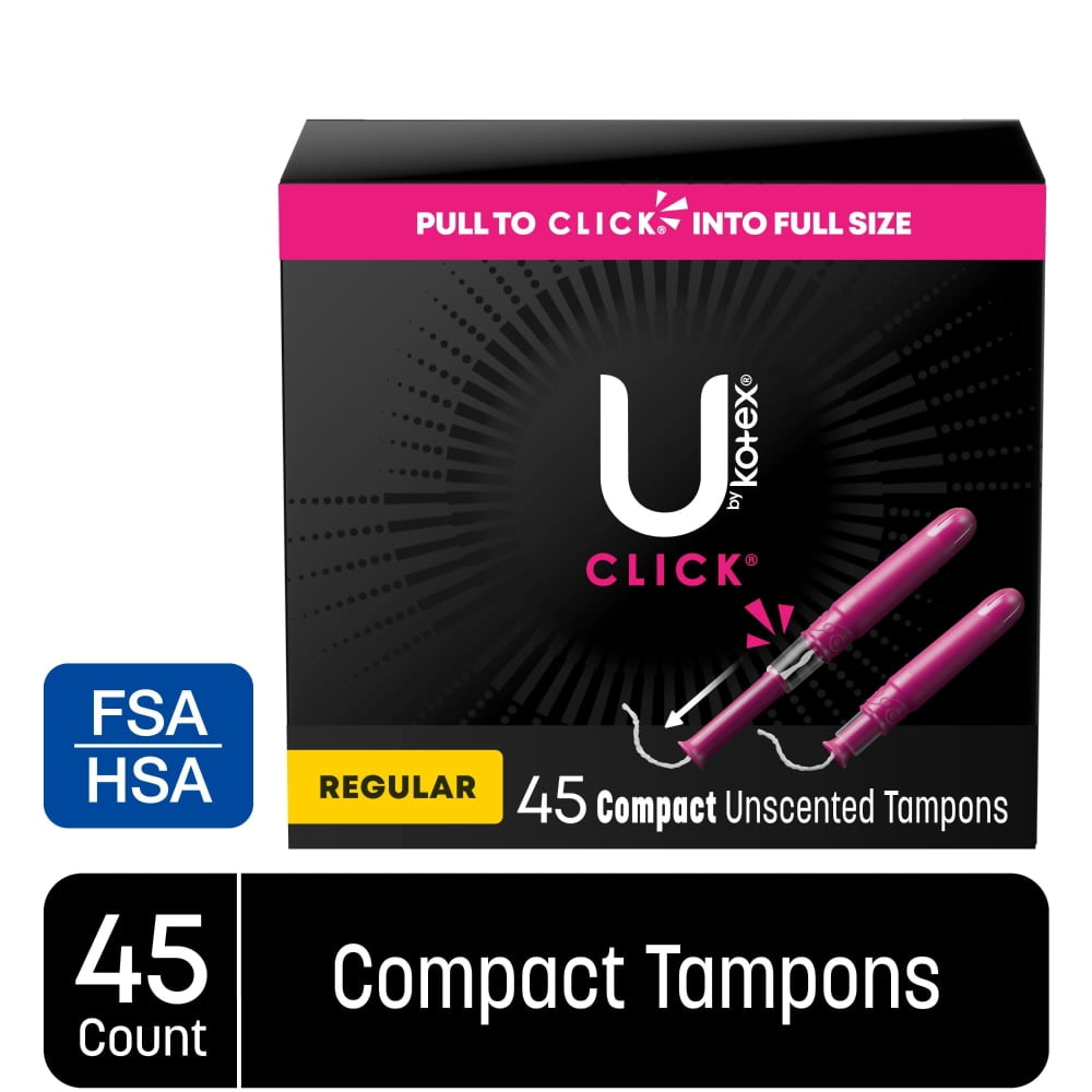 Pack of 2 U by Kotex Click Compact Tampons Regular Absorbency Unscented ...