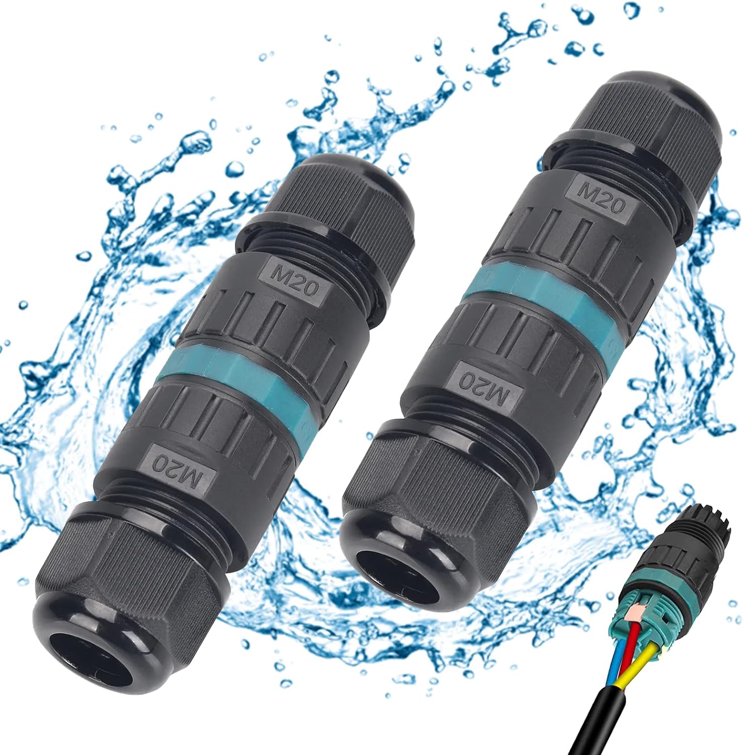 Pack of 2 Waterproof Ip68 3 Pin Cable Connector for 9-12mm Cable ...