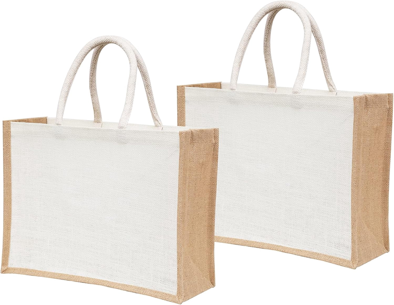 Pack of 2 White Jute Burlap Tote Bags with Handles, Natural Eco ...