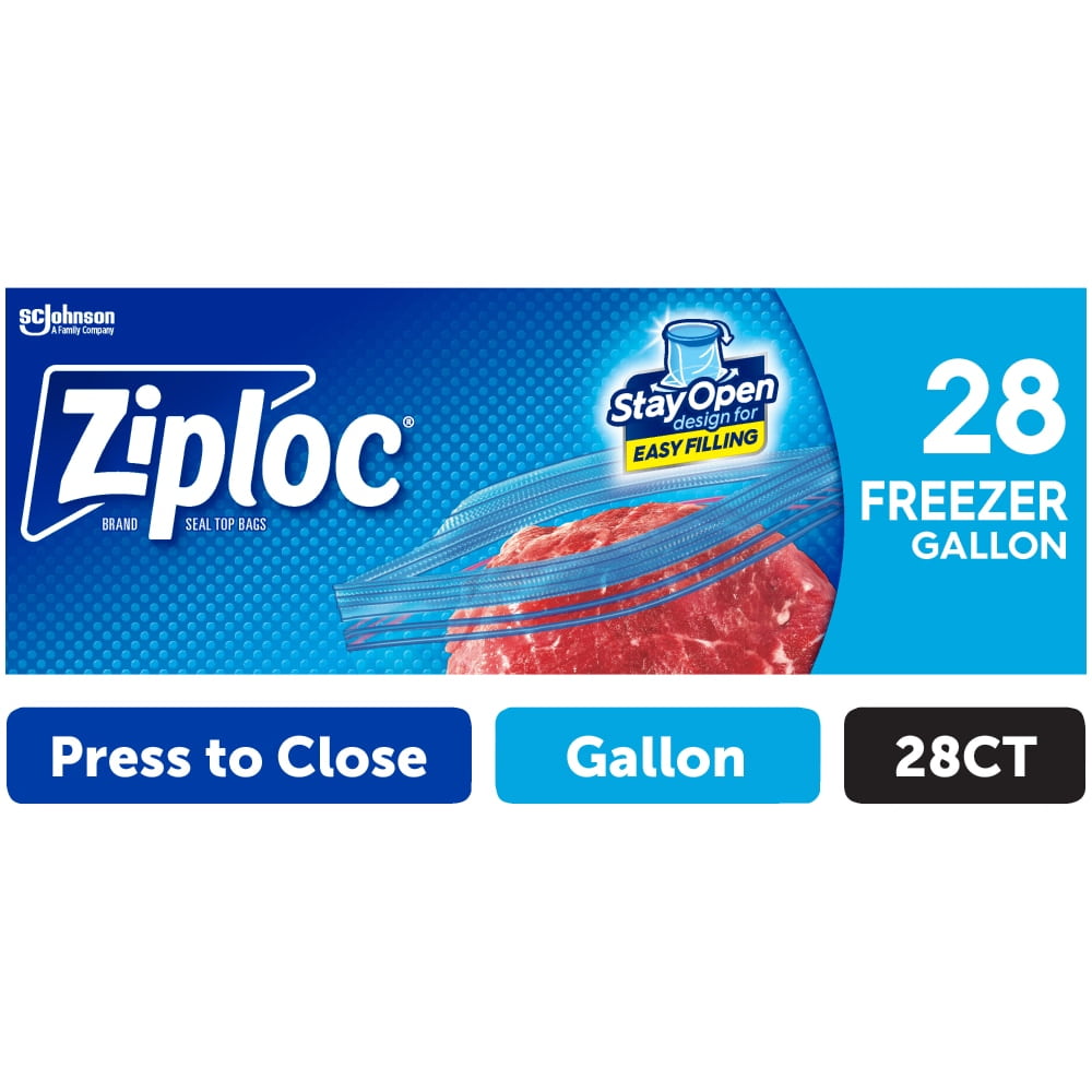 Pack of 2 Ziploc Gallon Freezer Bags Press to Close 28 Count, 28 ct ...