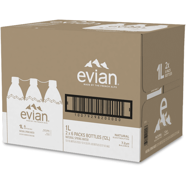 evian Natural Spring Drinking Water, 1 L, 12 Pack Bottles (2 Packs of 6) - Walmart.com