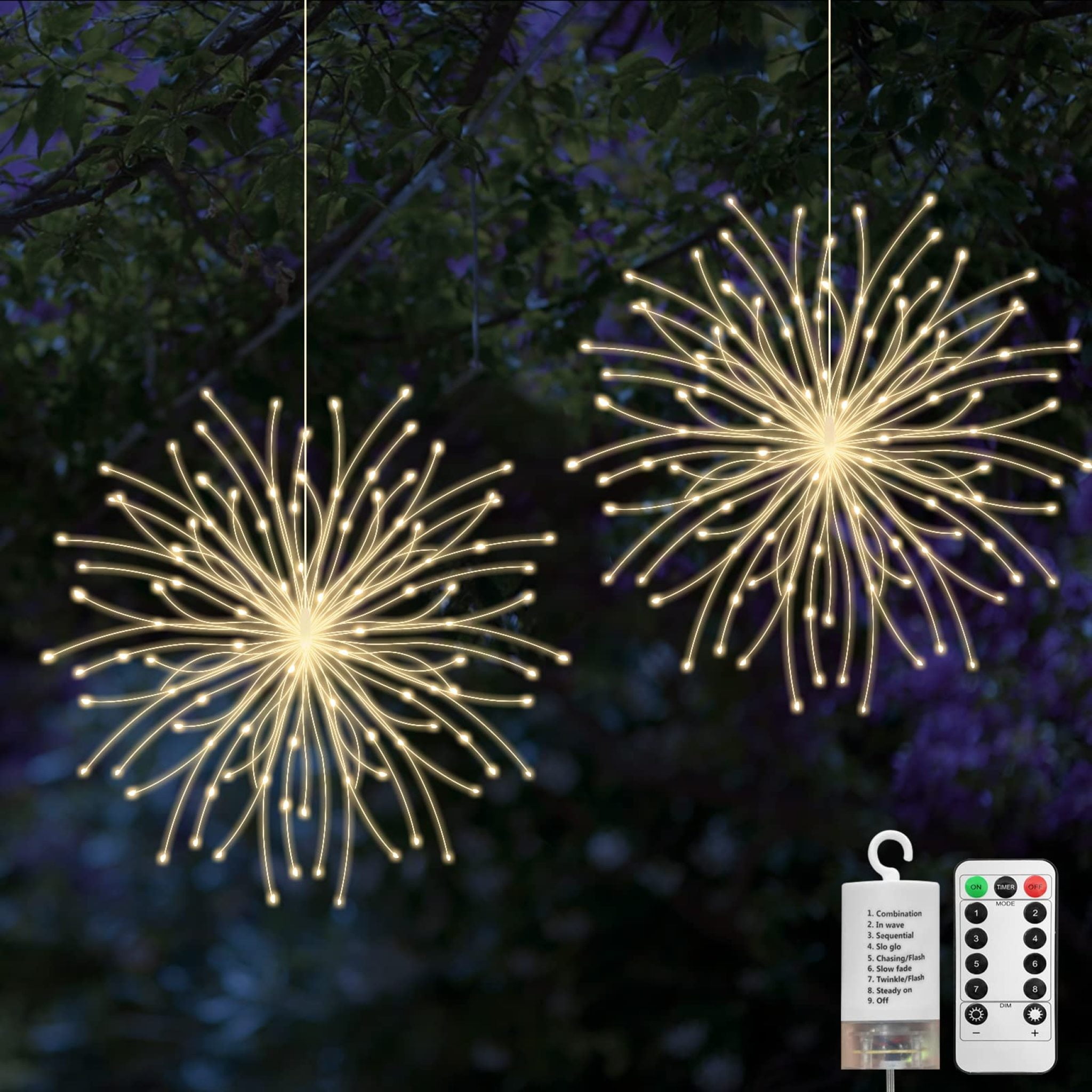 Pack of 2 fireworks fairy lights, 200 LED Christmas light Starburst ...