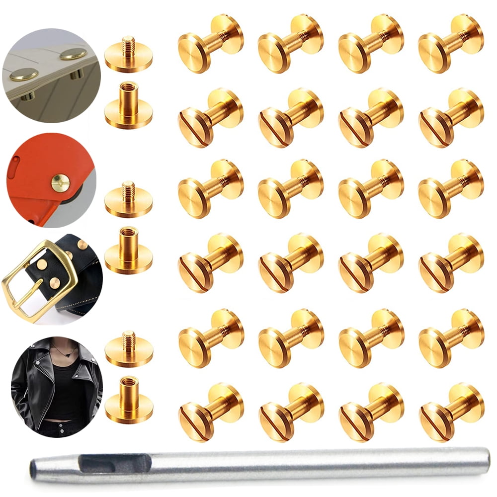 Pack of 20 Brass Chicago Screws Solid Brass Nail Rivet Chicago Button for DIY Leather Decoration ...