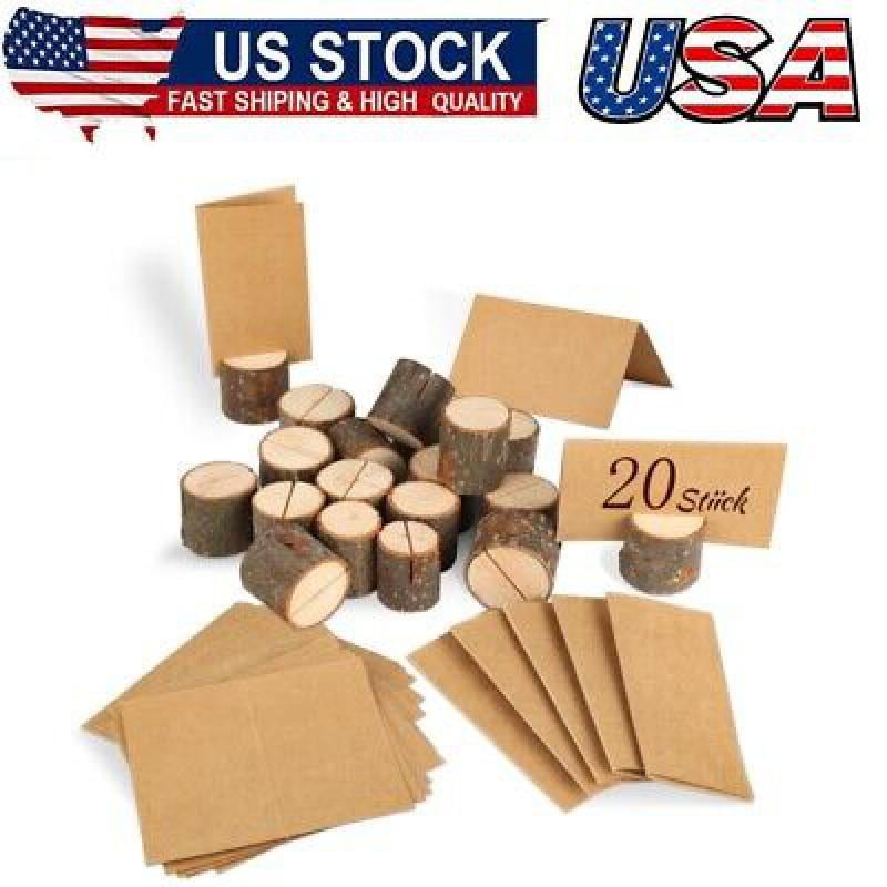 Pack of 20 Wooden Place Card Holders + 25 Pieces Kraft Paper Card ...