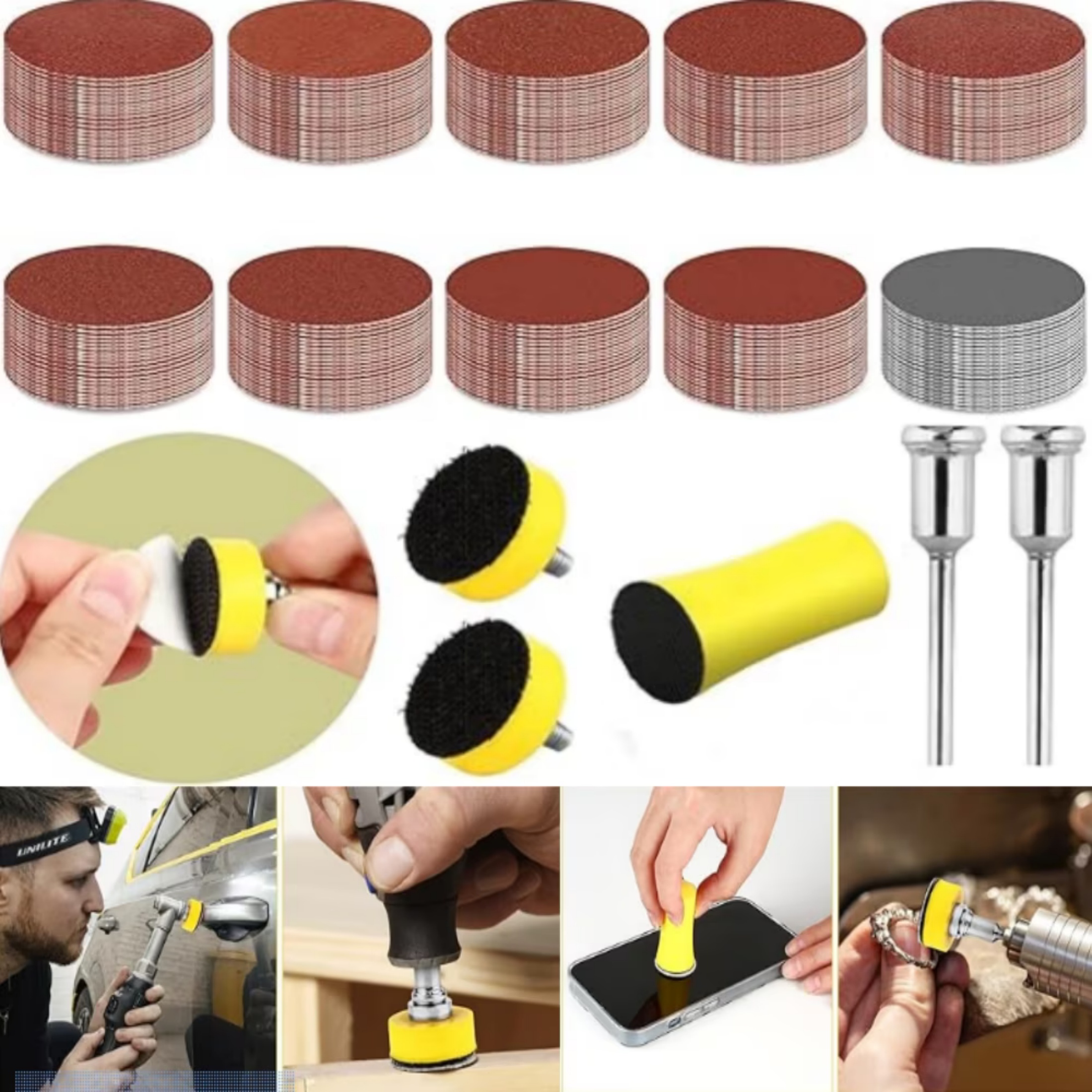 Pack of 200 Sandpaper Velcro Wet Dry 25 mm Sanding Pads Round Sandpaper ...