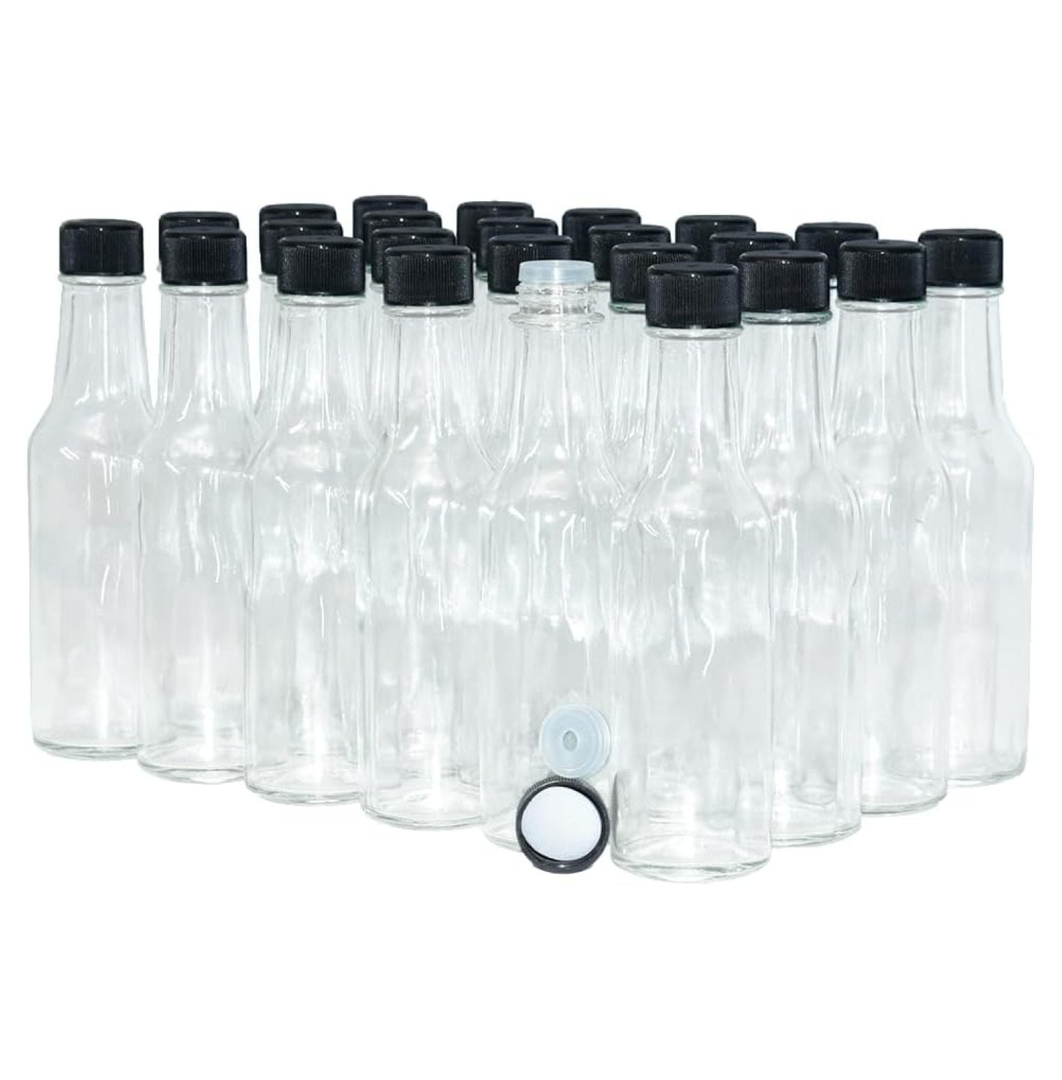 (Pack of 24) 5 oz. Clear Glass Bottle (woozy) with Black and Orifice ...