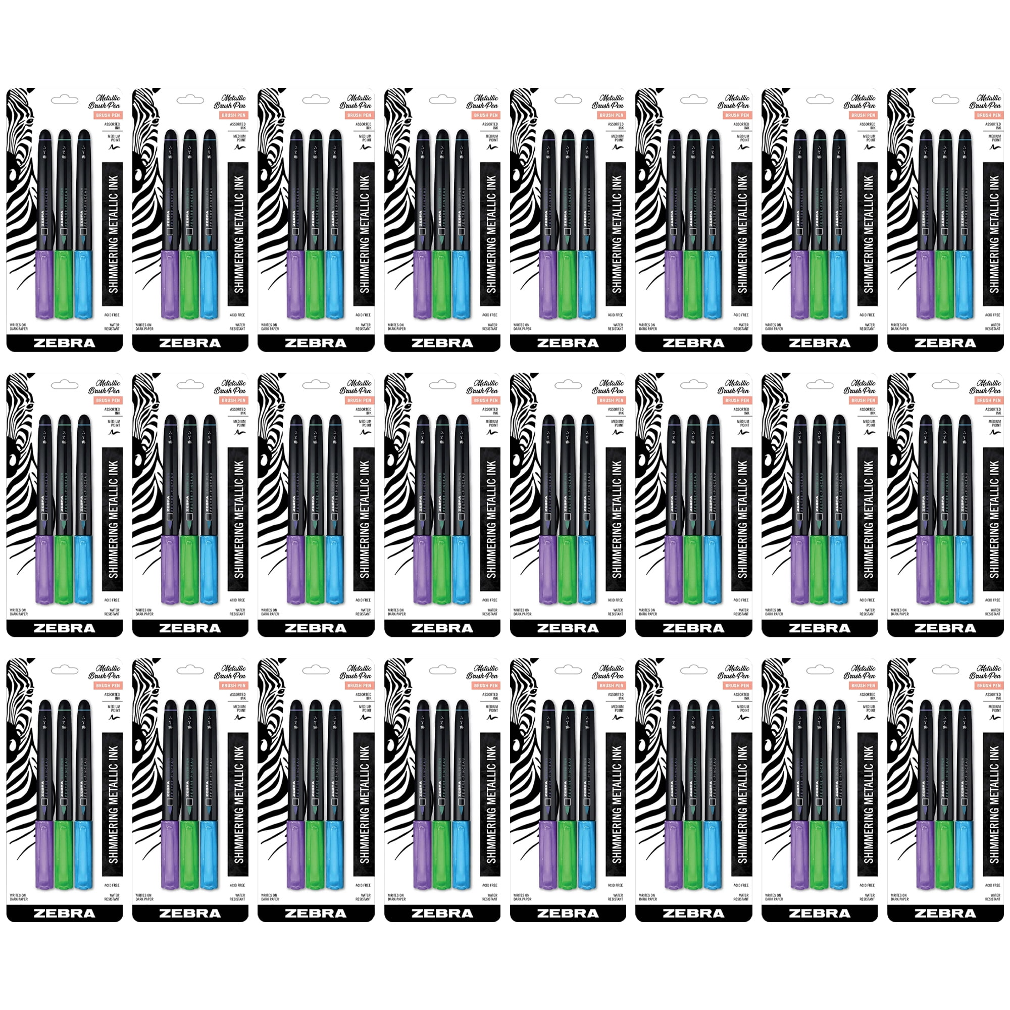 Pack of (24) Zebra Pen Metallic Brush Pen, Medium Point, Pigment Ink ...