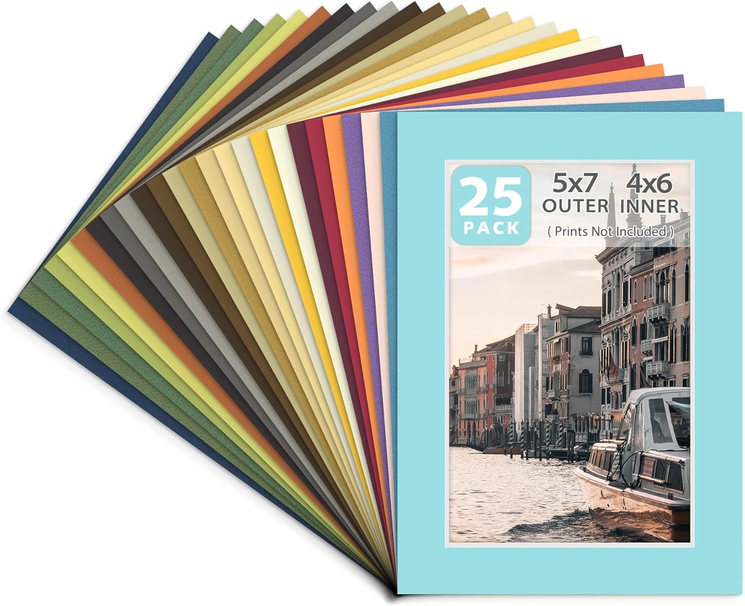 Pack of 25, MIXED COLORS 5X7 Picture Mats Matting with White Core Bevel ...