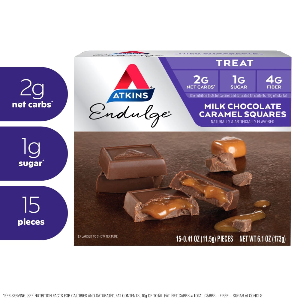 Pack of 3 Atkins Endulge Low Sugar Milk Chocolate Caramel Squares, 15 ...