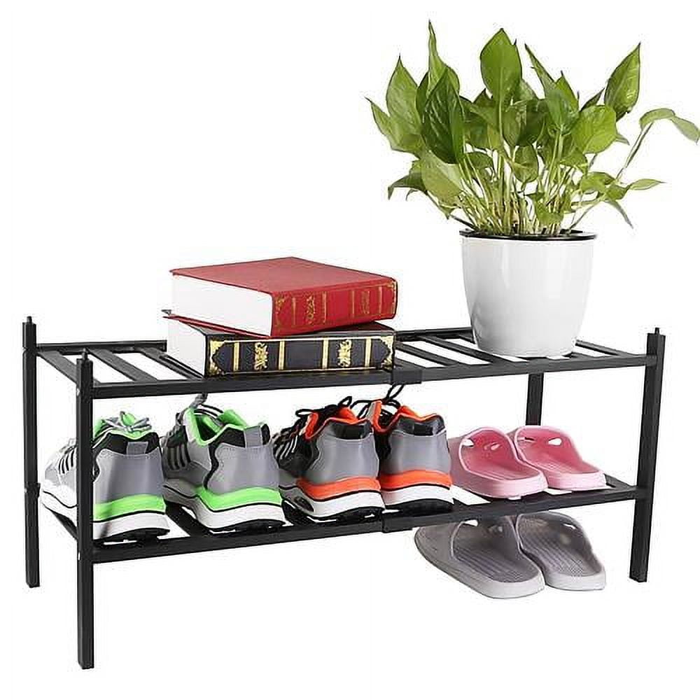 [Pack of 3] Bamboo Shoe Rack 2-Tier Stackable Shoe Shelf Free Standing ...