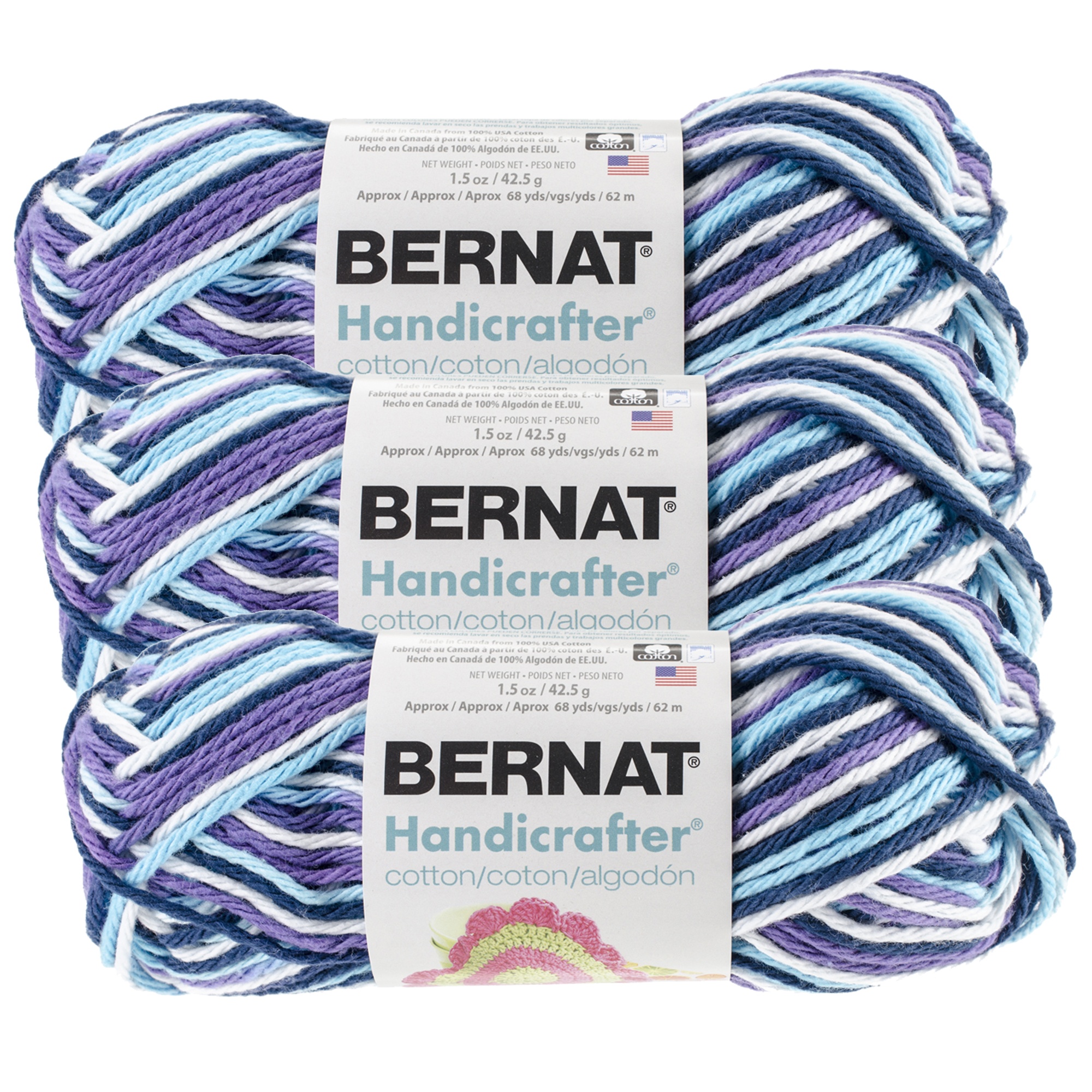 (Pack of 3) Bernat Handicrafter Cotton Yarn - Ombres-Moondance ...