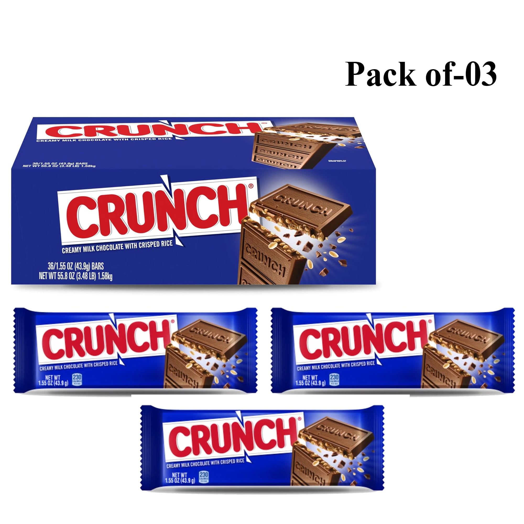 Pack of 3 CRUNCH: Milk Chocolate and Crisped Rice - Full Size Wrapped ...