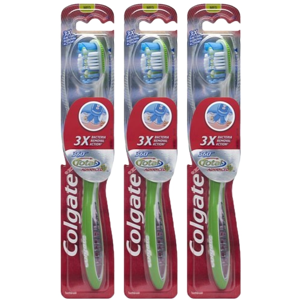 Pack of (3) Colgate 360 Total Advanced Full Head Toothbrush, Medium ...