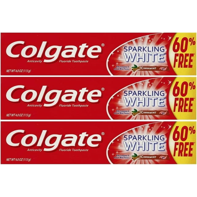 (Pack of 3) Colgate Sparkling White Cinnamint Gel Toothpaste 4 Oz ...