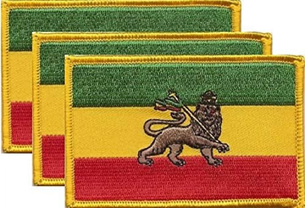 Pack of 3 Ethiopia Lion Flag Patches 3.50" x 2.25", Ethiopian Lion Embroidered Iron On or Sew On ...