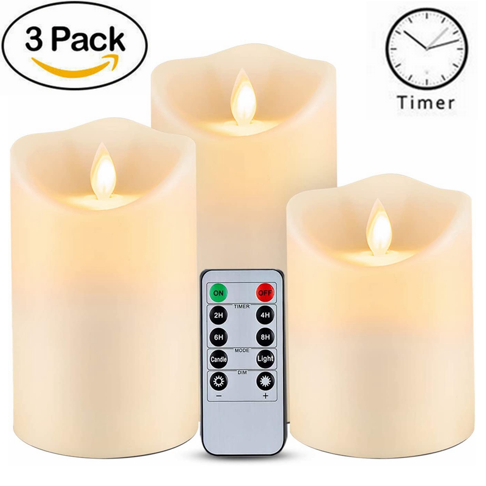 Pack of 3 Flickering Flameless LED Candles, Battery Operated LED ...