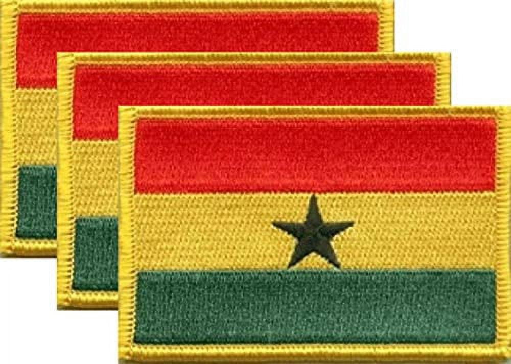 Pack of 3 Ghana Flag Patches 3.50" x 2.25", Ghanaian Embroidered Iron On or Sew On Flag Patch ...