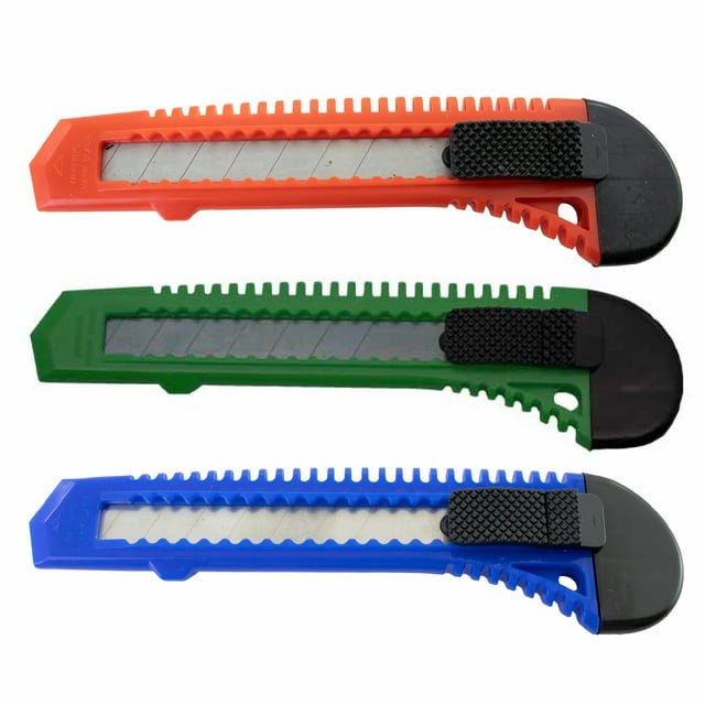 Pack of 3 Heavy Duty 15cm Utility Knife Box Cutter Snap Off Razor Blade ...