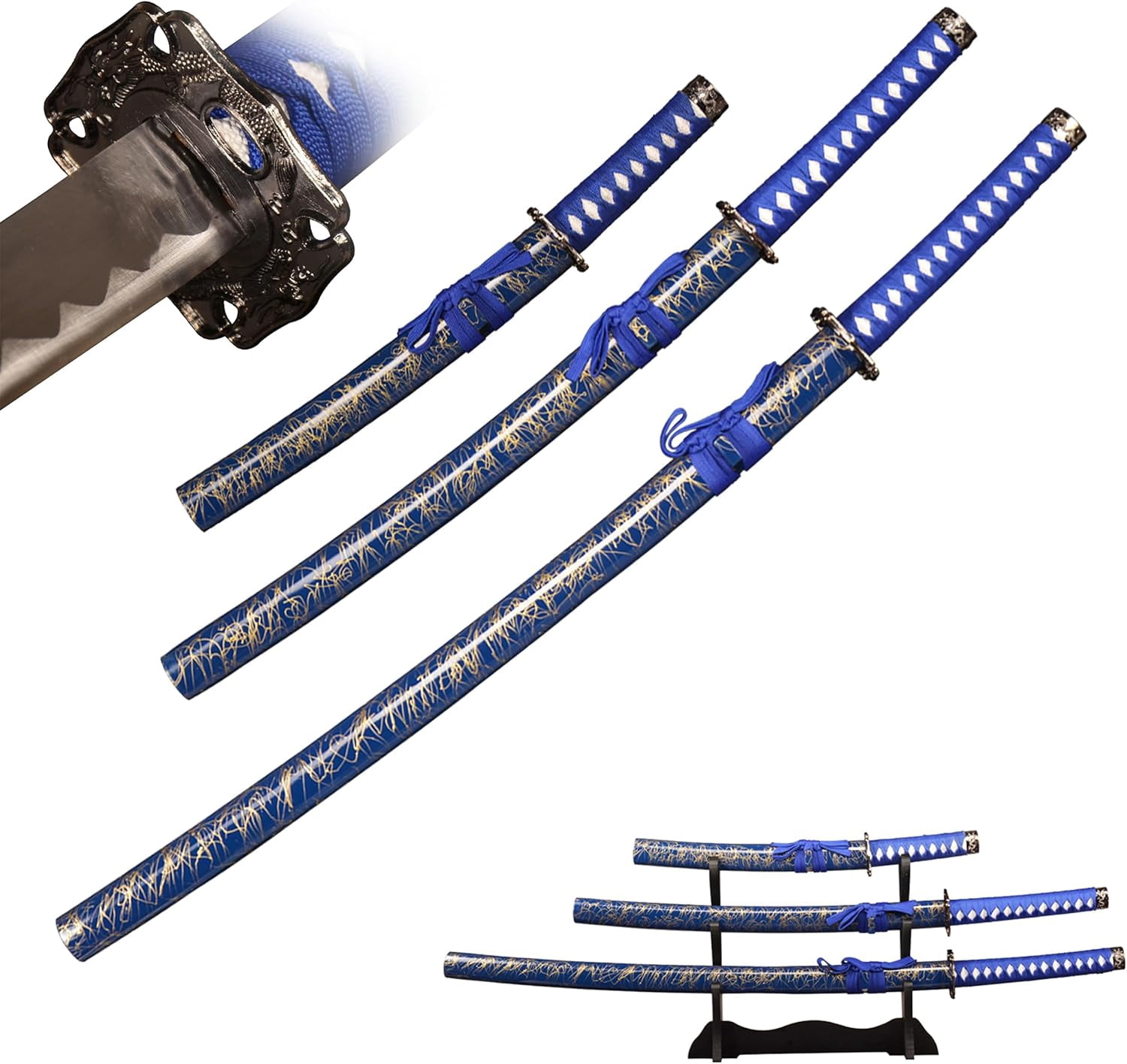 Pack of 3- Japanese Katana Hand cast Sharp 1065 Carbon Steel Katana ...
