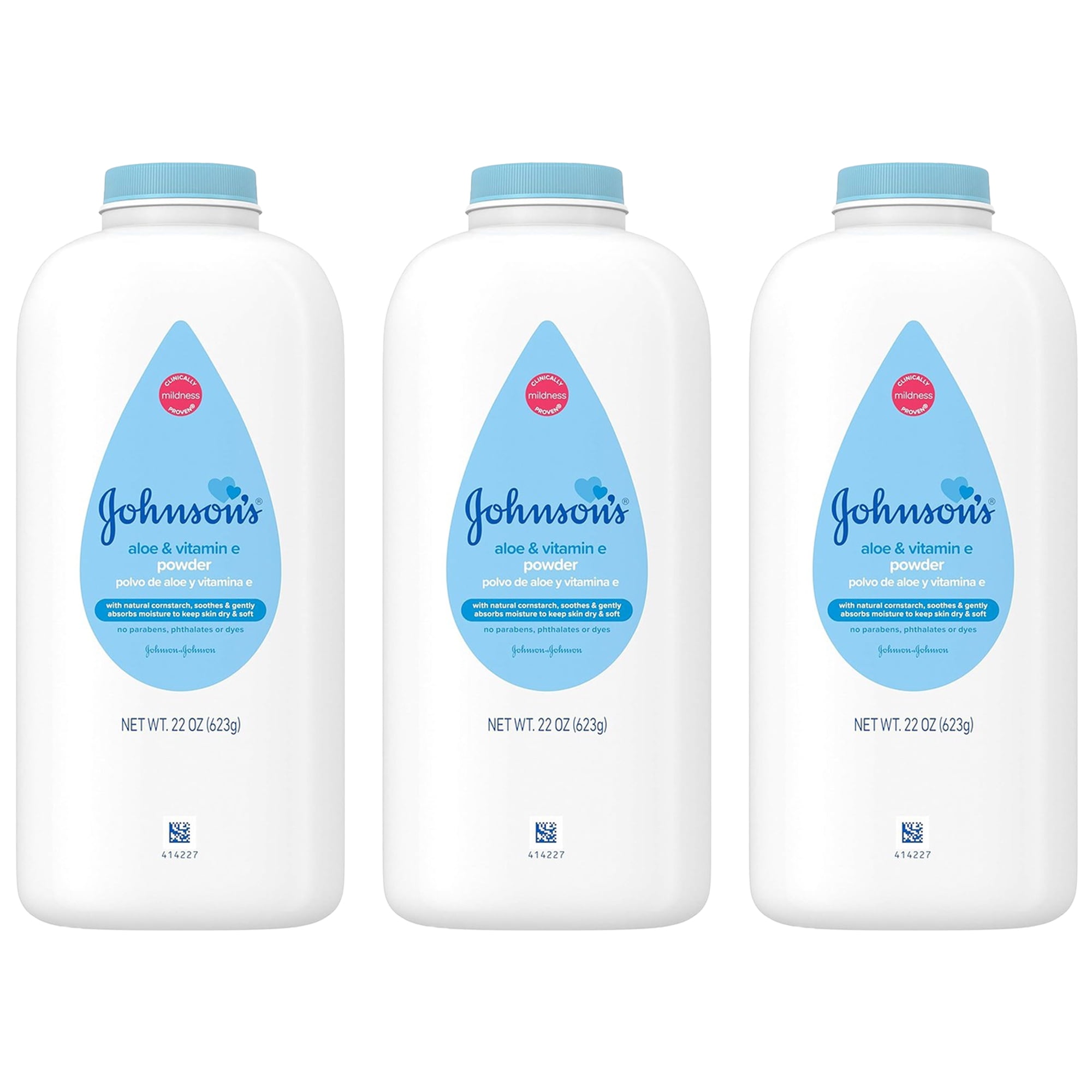 Pack of (3) Johnsons Baby Powder, Pure Cornstarch, Aloe And Vitamin E ...