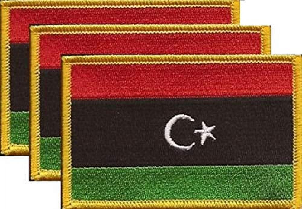 Pack of 3 Libya Flag Patches 3.50" x 2.25", Libyan Embroidered Iron On or Sew On Flag Patch ...